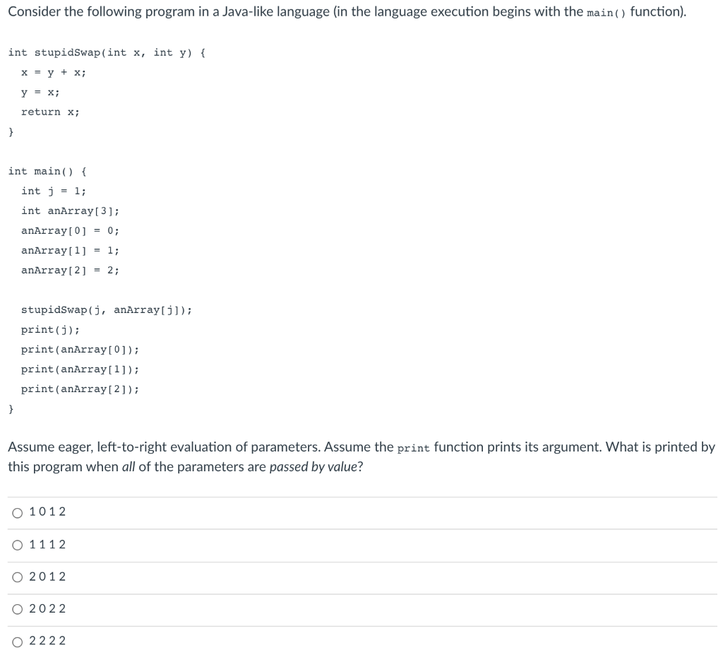 Solved Consider the following program in a Java-like | Chegg.com