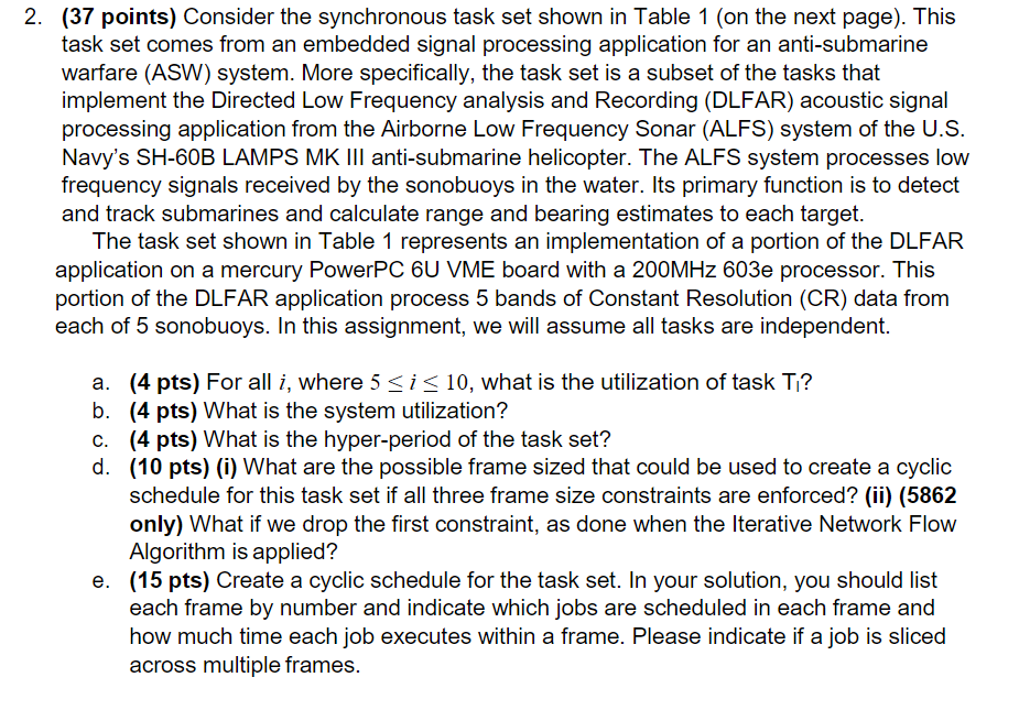 2. (37 points) Consider the synchronous task set | Chegg.com