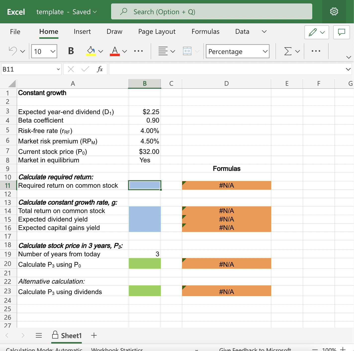 Solved Excel Online Structured Activity: Constant growthYou | Chegg.com