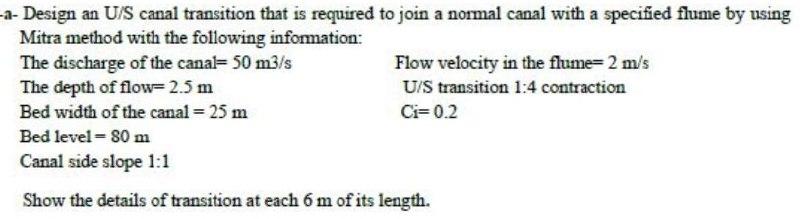 Solved -a- Design an U/S canal transition that is required | Chegg.com