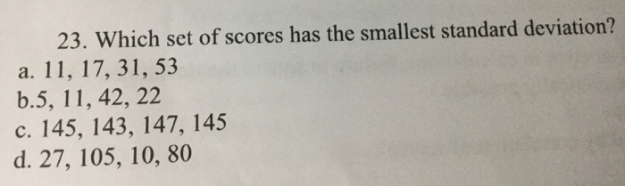 Solved 23. Which set of scores has the smallest standard | Chegg.com