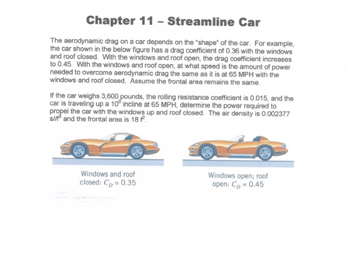 Solved Chapter 11 Streamline Car The aerodynamic drag on a | Chegg.com