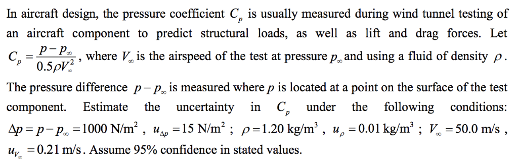 Solved In aircraft design, the pressure coefficient Cp is | Chegg.com