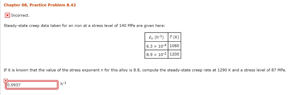 Solved Chapter 08, Practice Problem 8.42 xIncorrect. | Chegg.com