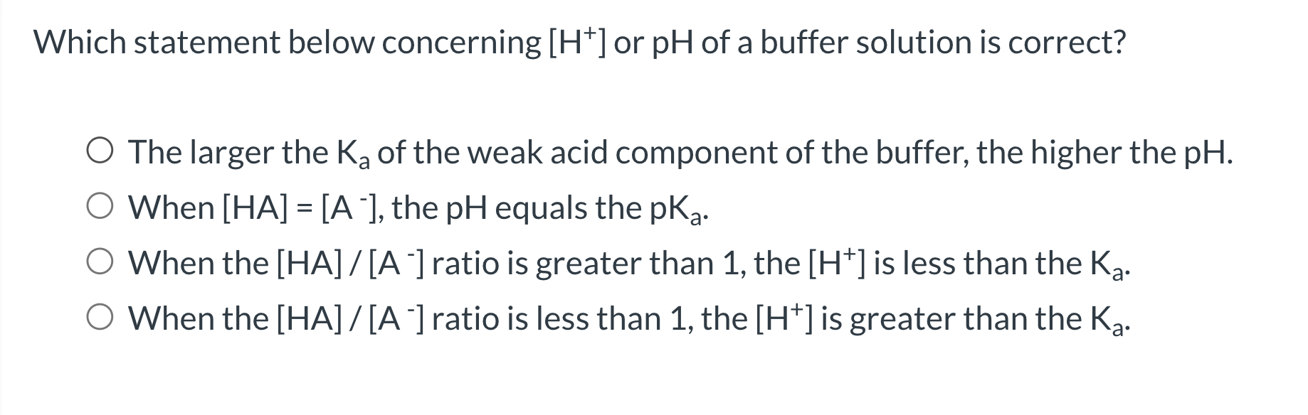 Solved Which statement below concerning H+or pH of a buffer | Chegg.com