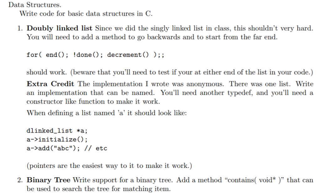 Solved Data Structures Write code for basic data structures | Chegg.com