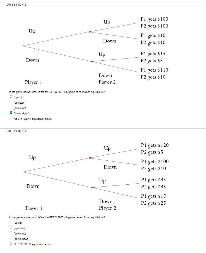Solved QUESTIONS Up Up P1 gets $100 P2 gets $100 P1 gets $10 | Chegg.com