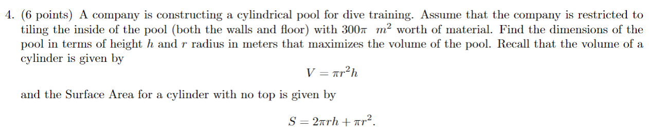 Solved 1. (6 points) A company is constructing a cylindrical | Chegg.com