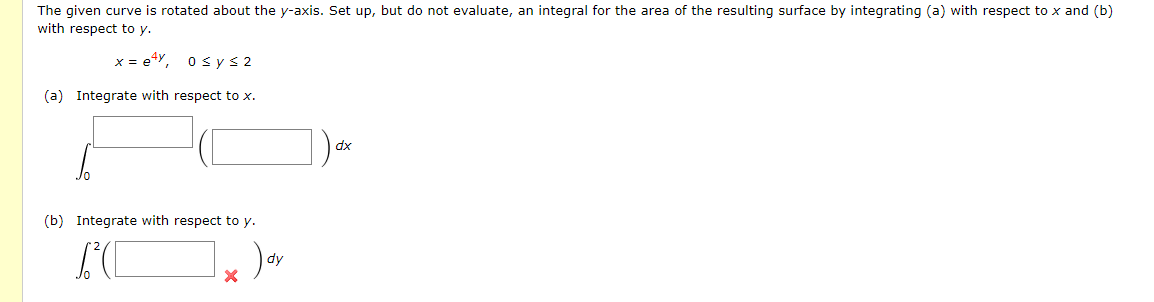 Solved The given curve is rotated about the y-axis. Set up, | Chegg.com