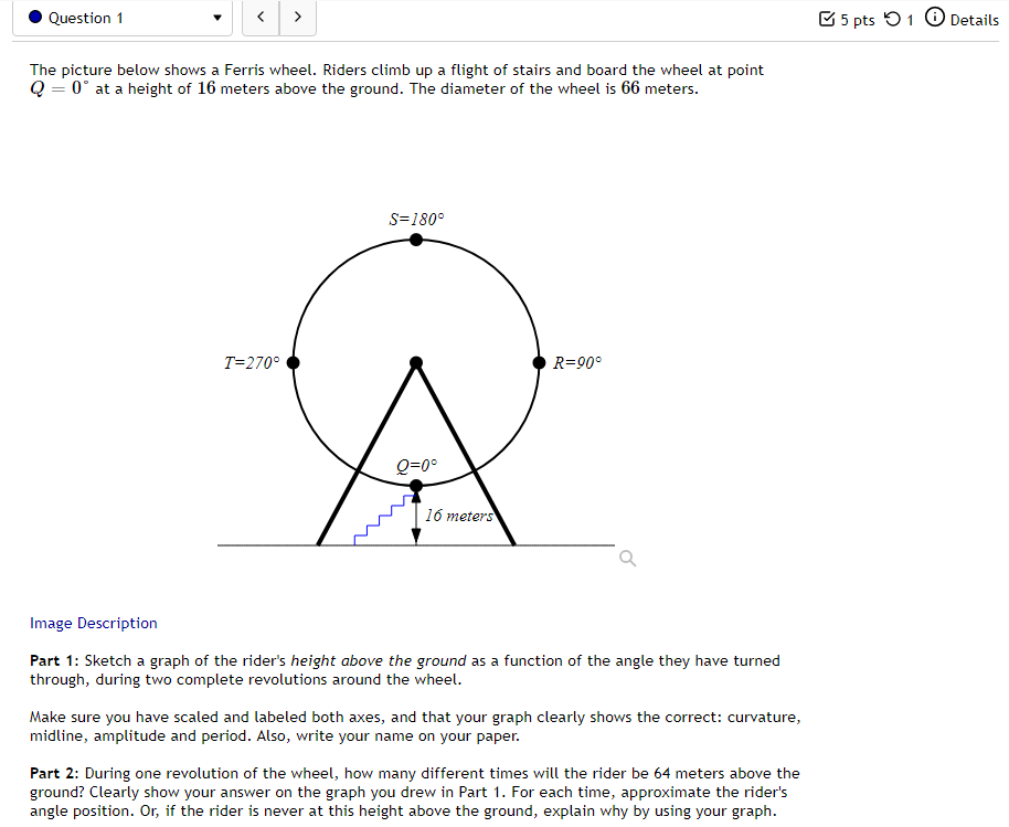 Solved The picture below shows a Ferris wheel. Riders climb | Chegg.com
