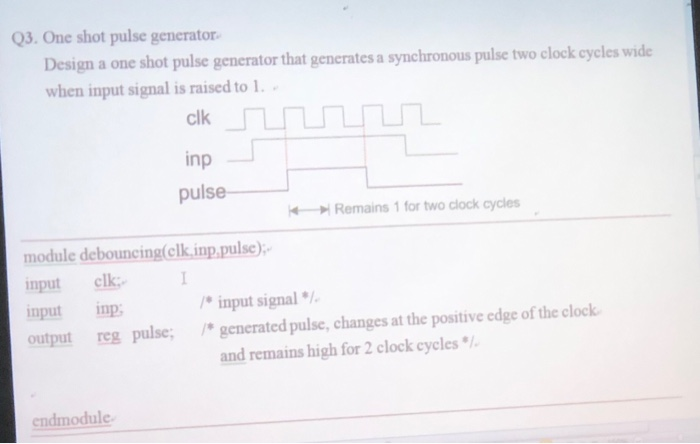 Solved Q3. One shot pulse generator Design a one shot pulse | Chegg.com