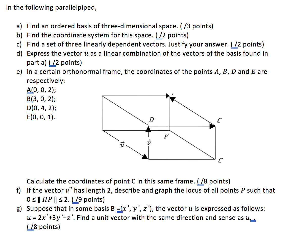 Solved In the following parallelpiped, a) Find an ordered | Chegg.com