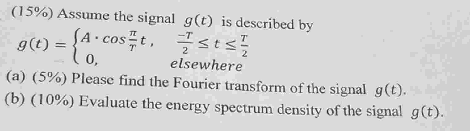 Solved (15%) ﻿Assume the signal g(t) is ﻿described | Chegg.com