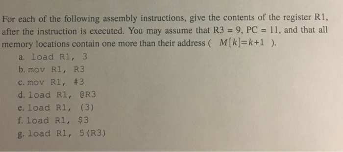 Solved For each of the following assembly instructions, give | Chegg.com
