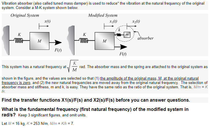 Solved Vibration absorber (also called tuned mass damper) is | Chegg.com
