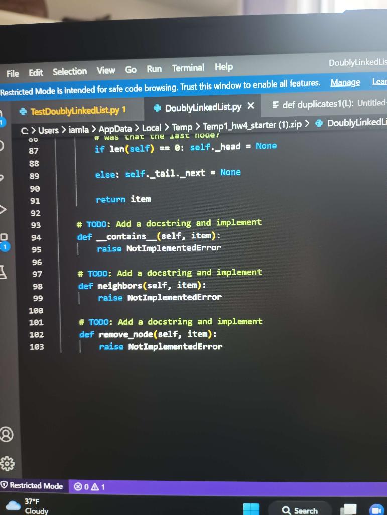 Solved 2) Implement _._contains __(item) nodes is a private | Chegg.com