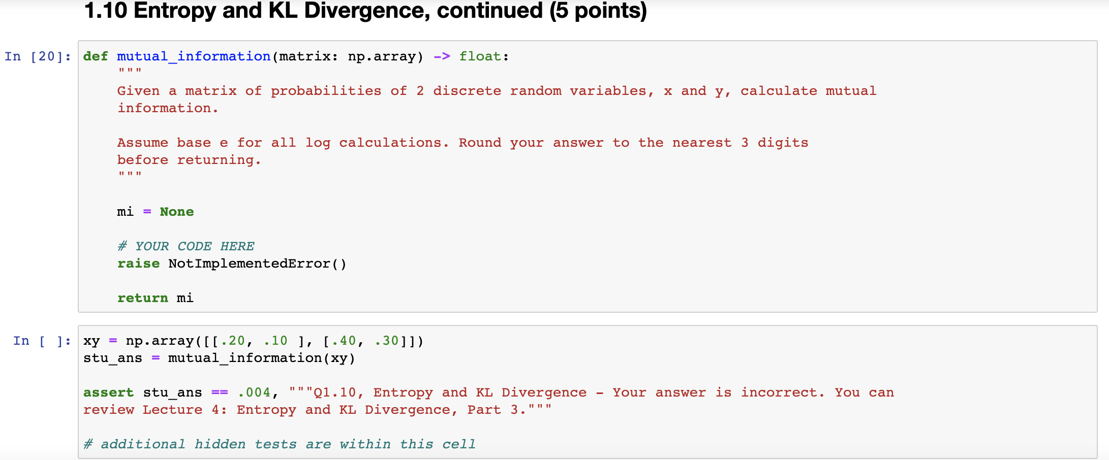 Solved 1.10 Entropy and KL Divergence, continued (5 points) | Chegg.com