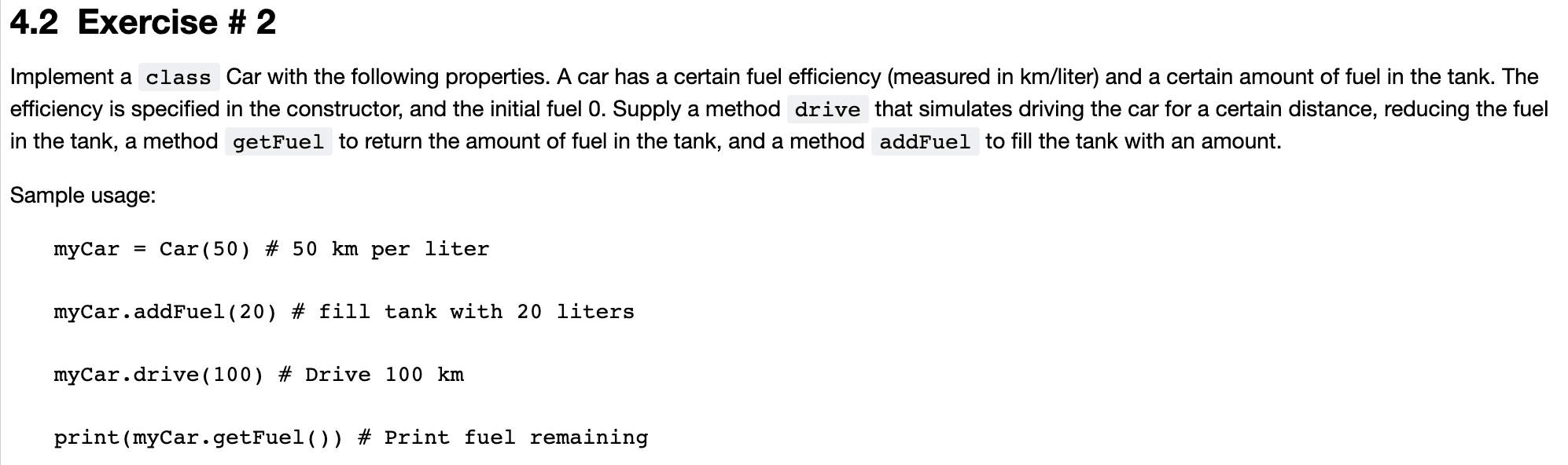 Solved Implement a class Car with the following properties. | Chegg.com