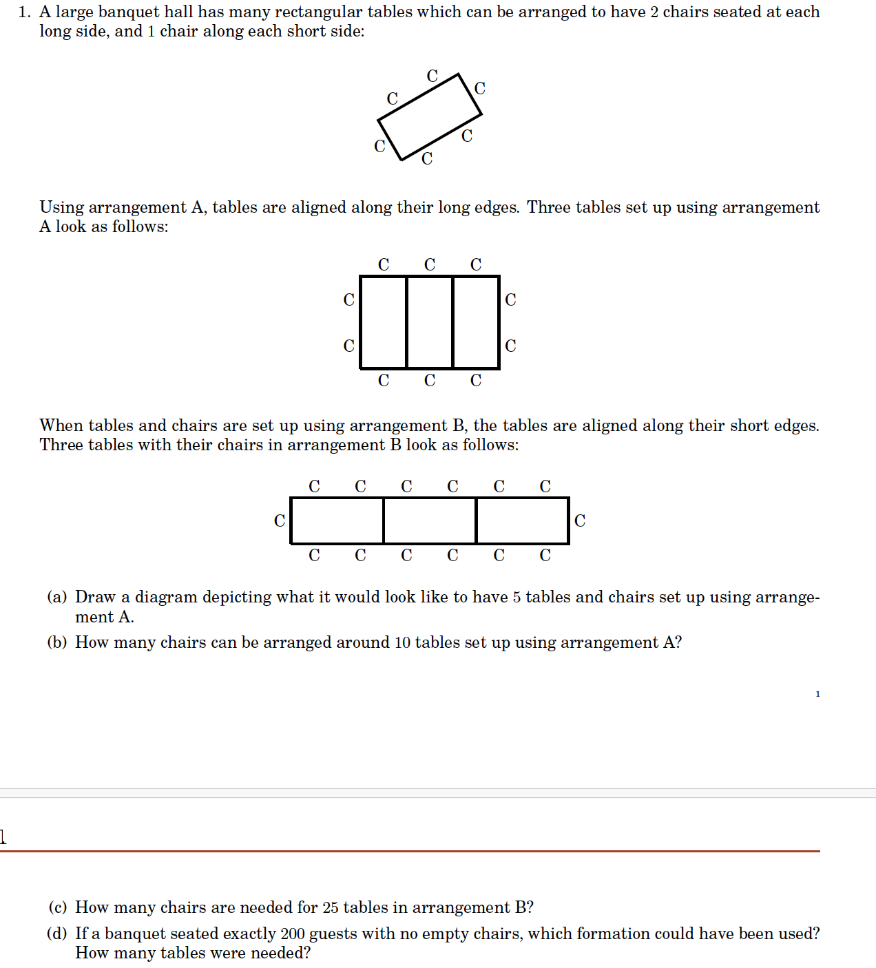 Solved 1. ﻿A large banquet hall has many rectangular tables | Chegg.com