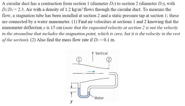 Solved A circular duct has a contraction from section 1 | Chegg.com