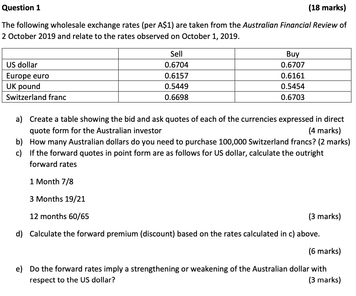 c) Outright forward quotes (indirect form) Bid Ask | Chegg.com