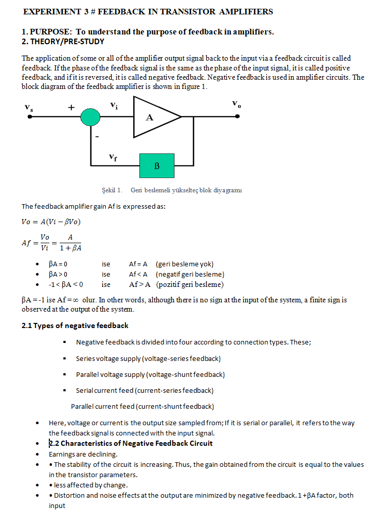 EXPERIMENT 3 # FEEDBACK IN TRANSISTOR AMPLIFIERS 1. | Chegg.com