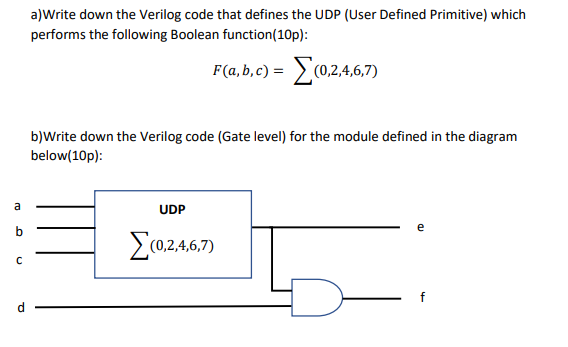 Solved a)Write down the Verilog code that defines the UDP | Chegg.com