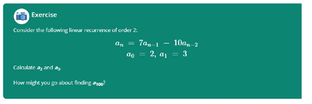 Solved Exercise Consider the following linear recurrence of | Chegg.com