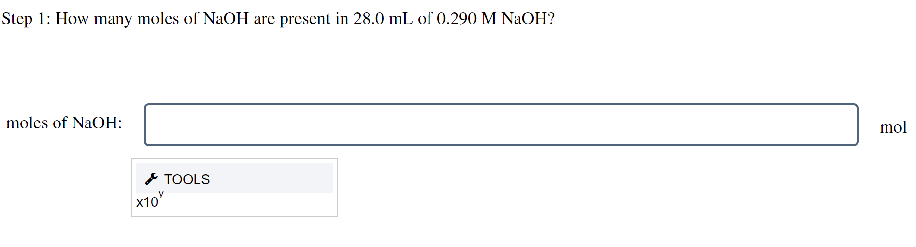 Solved Step 1: How many moles of NaOH are present in 28.0 mL | Chegg.com