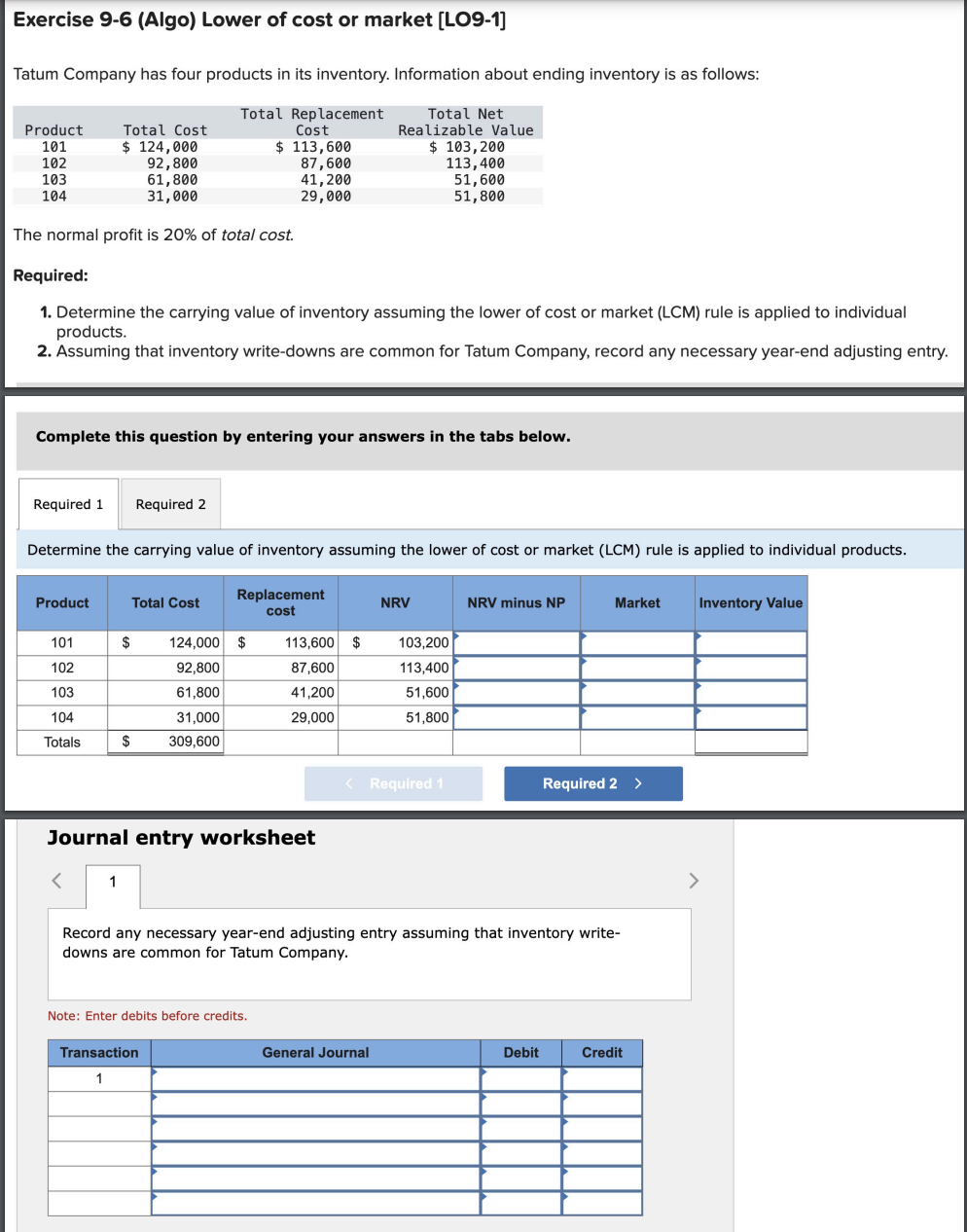 Solved Exercise 9-6 (Algo) ﻿Lower of cost or market | Chegg.com