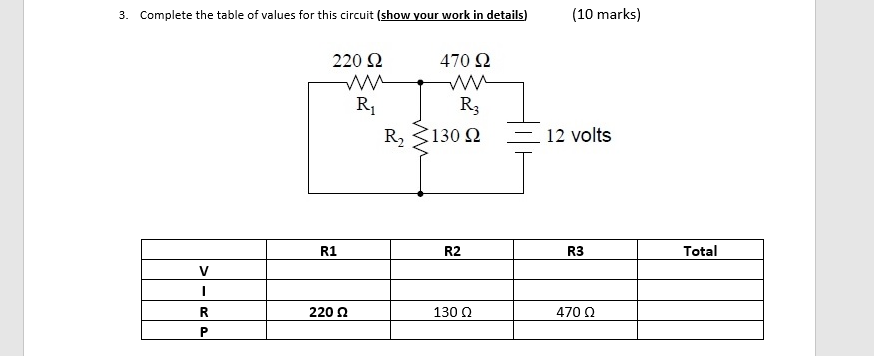 Solved 3. Complete the table of values for this circuit | Chegg.com
