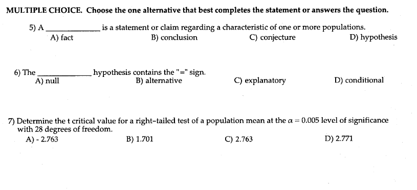 Solved MULTIPLE CHOICE. Choose the one alternative that best | Chegg.com