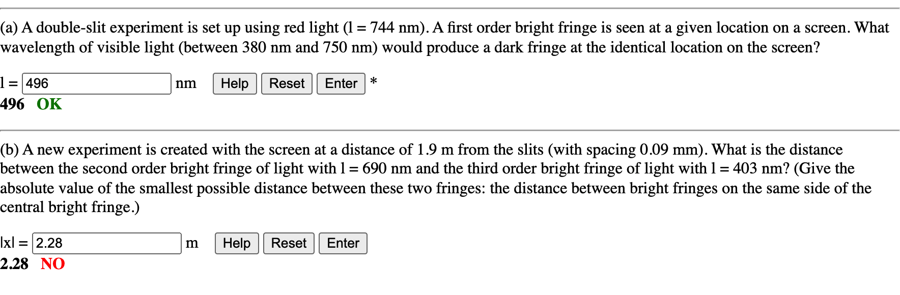 Solved (a) A double-slit experiment is set up using red | Chegg.com