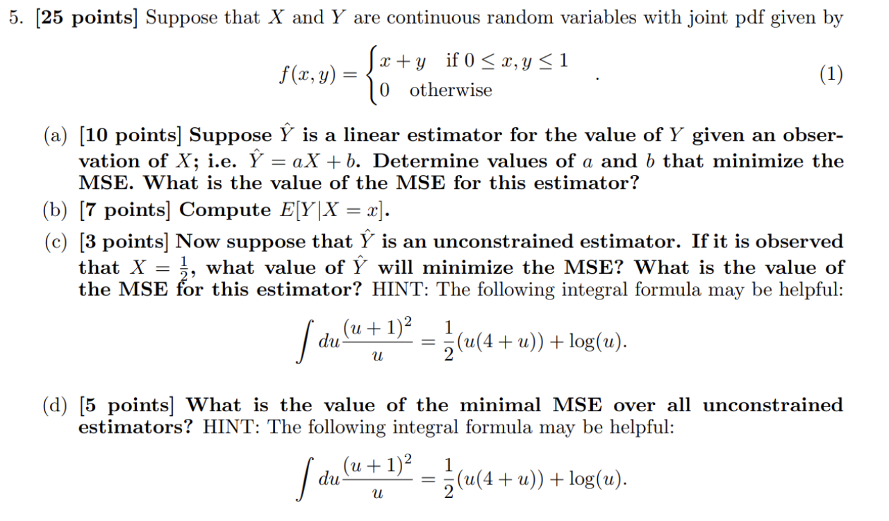 5. [25 points) Suppose that X and Y are continuous | Chegg.com