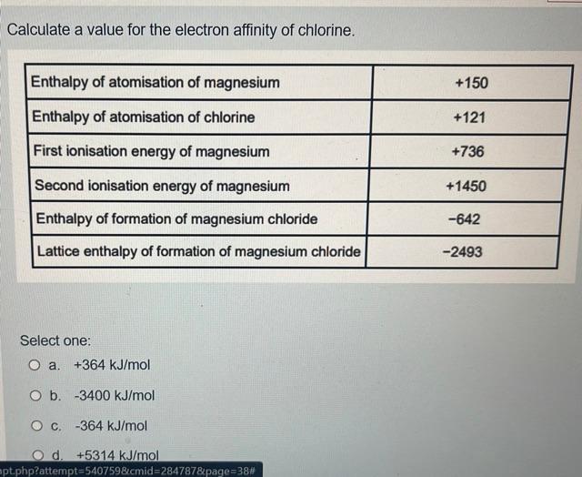 Solved Calculate a value for the electron affinity of | Chegg.com