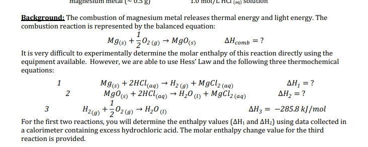 Solved (aq) Background: The combustion of magnesium metal | Chegg.com