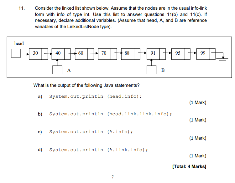 Solved 11. Consider the linked list shown below. Assume that | Chegg.com