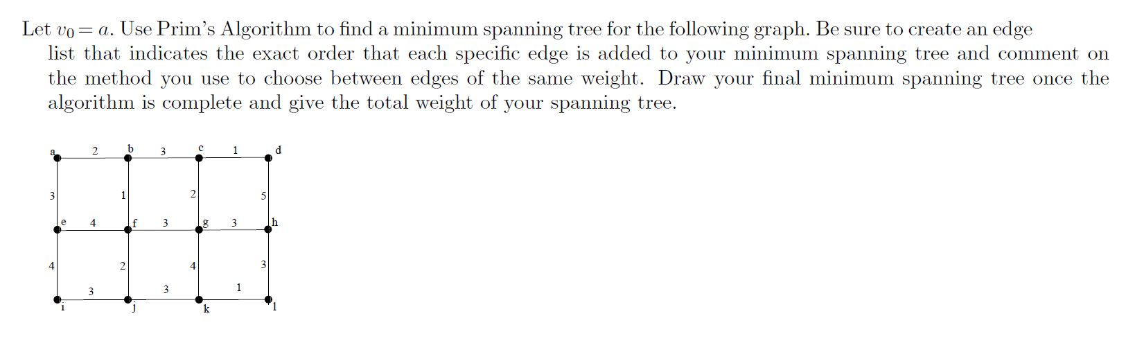 Solved Let vo a. Use Prim's Algorithm to find a minimum | Chegg.com