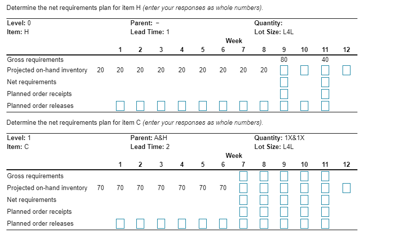 Solved Determine the net requirements plan for item H | Chegg.com