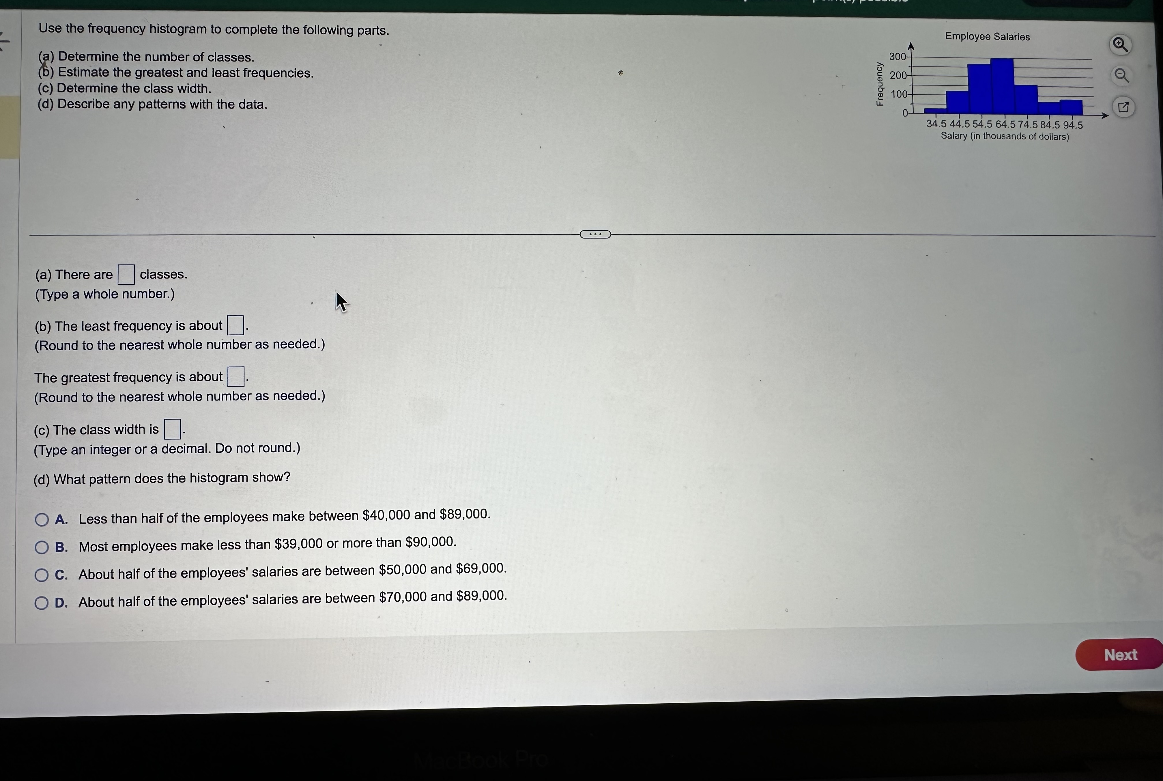 Solved Use the frequency histogram to complete the following | Chegg.com