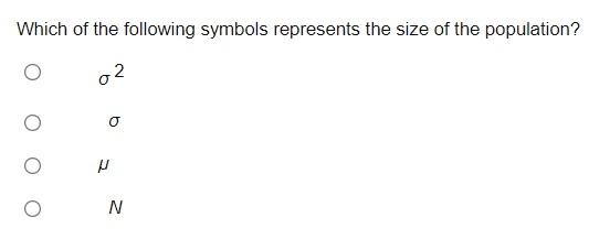 Solved Which of the following symbols represents the size of | Chegg.com