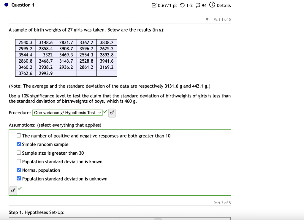 Solved Question 1 0.67/1 pt 1-294 Details Part 1 of 5 A | Chegg.com