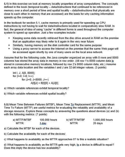 5.1) In this exercise we look at memory locality | Chegg.com