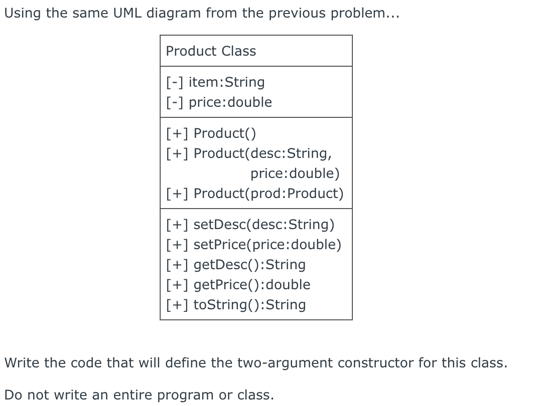 Solved Using the same UML diagram from the previous | Chegg.com