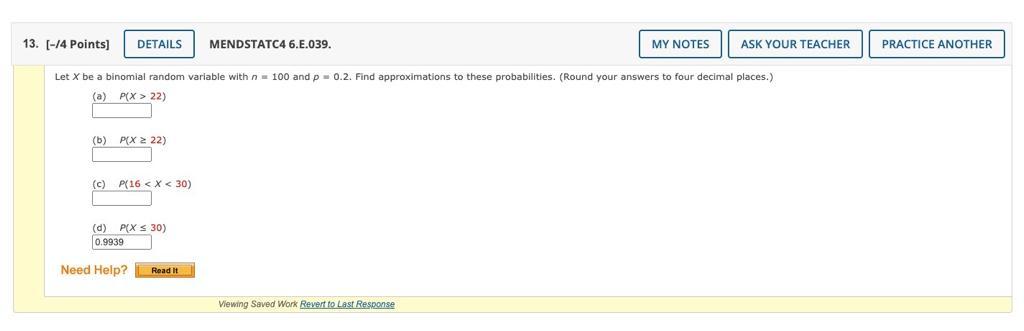Solved /4 Points] MENDSTATC4 6.E.039. _et X be a binomial | Chegg.com