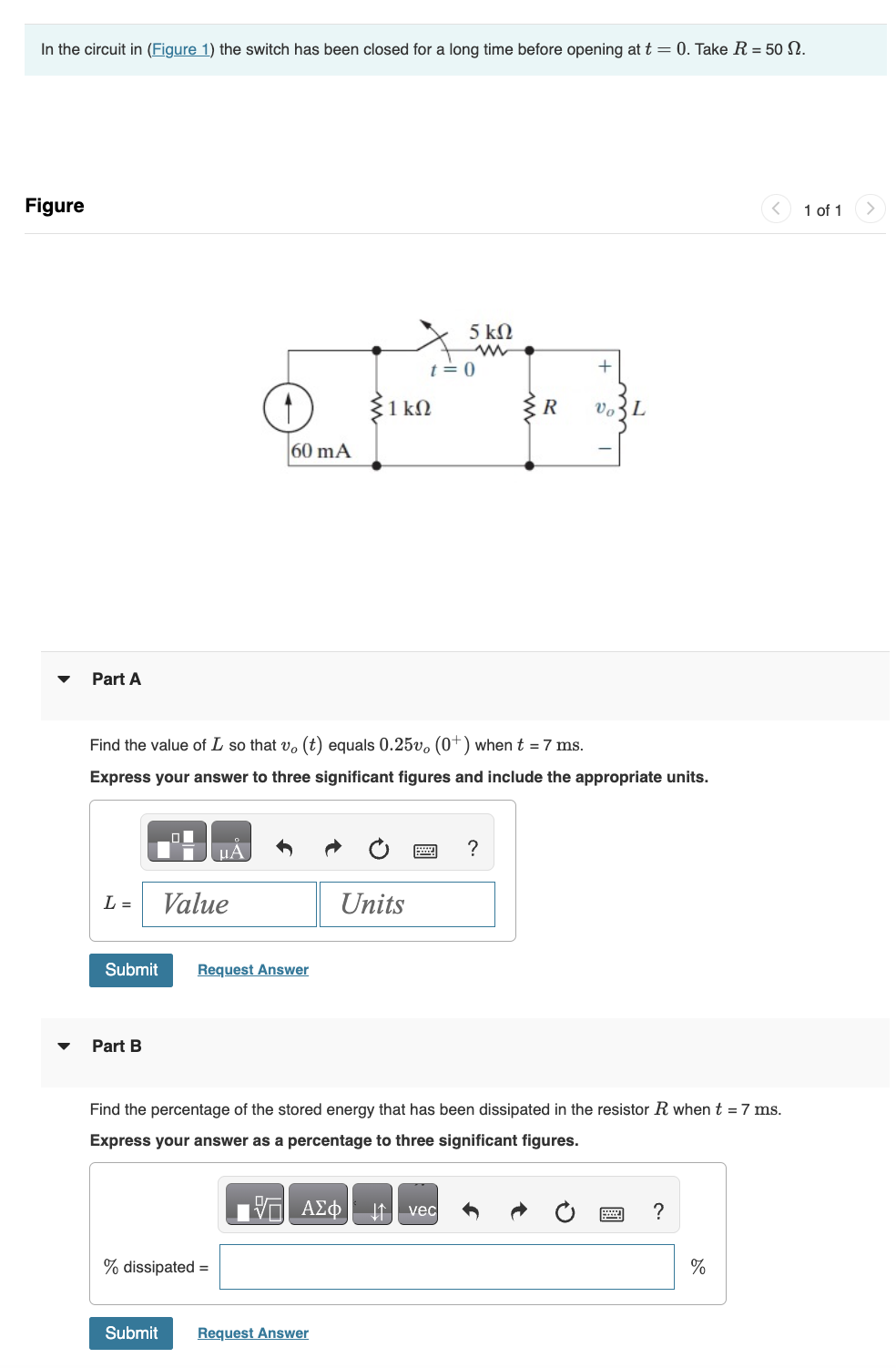 Solved In the circuit in (Figure 1) ﻿the switch has been | Chegg.com