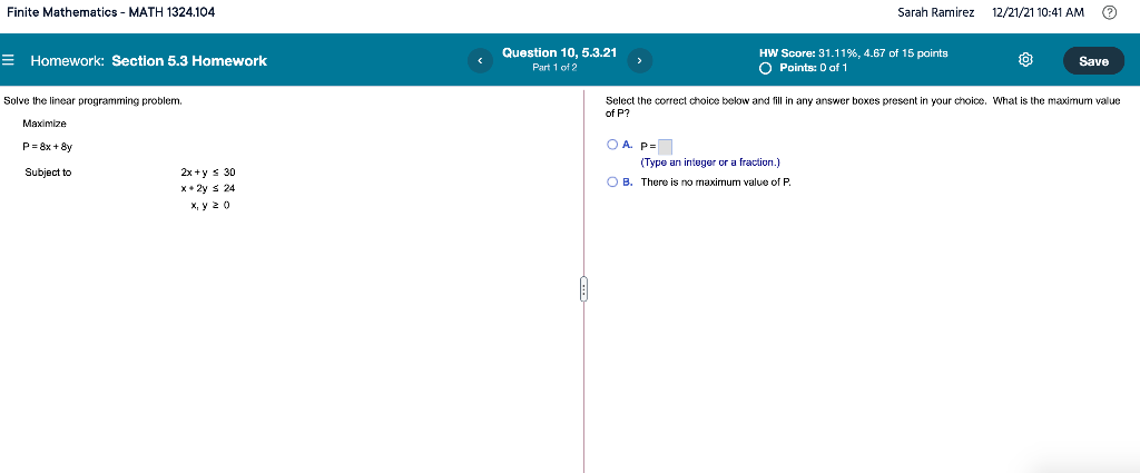 Solved Finite Mathematics - MATH 1324.104 Sarah Ramirez | Chegg.com