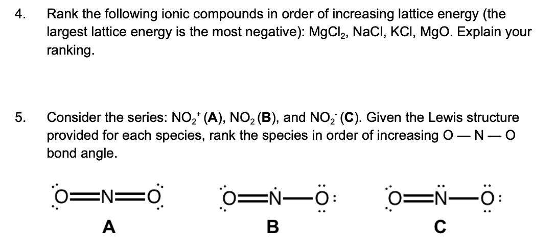 Solved 4. Rank the following ionic compounds in order of | Chegg.com