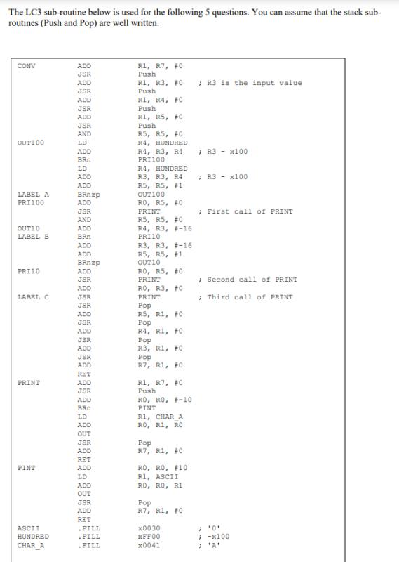 Solved The LC3 sub-routine below is used for the following 5 | Chegg.com