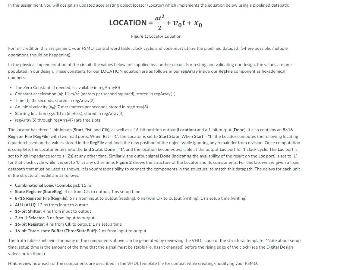 LOCATION =2at2+v0t+x0 Figure 1: Locator Equation. For | Chegg.com